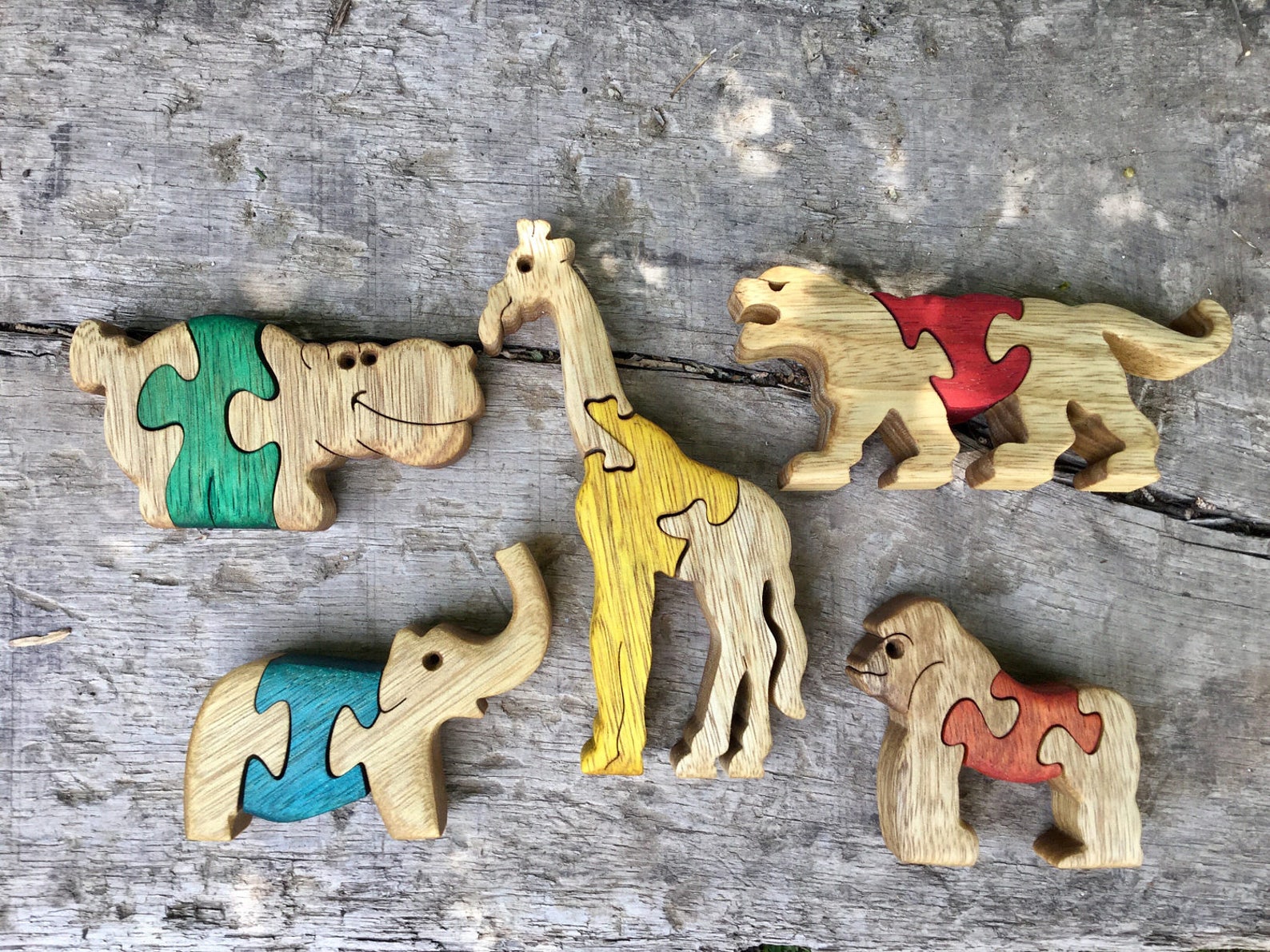 Set of 5 Wooden Safari Animal Puzzles: Gorilla Tiger - Etsy
