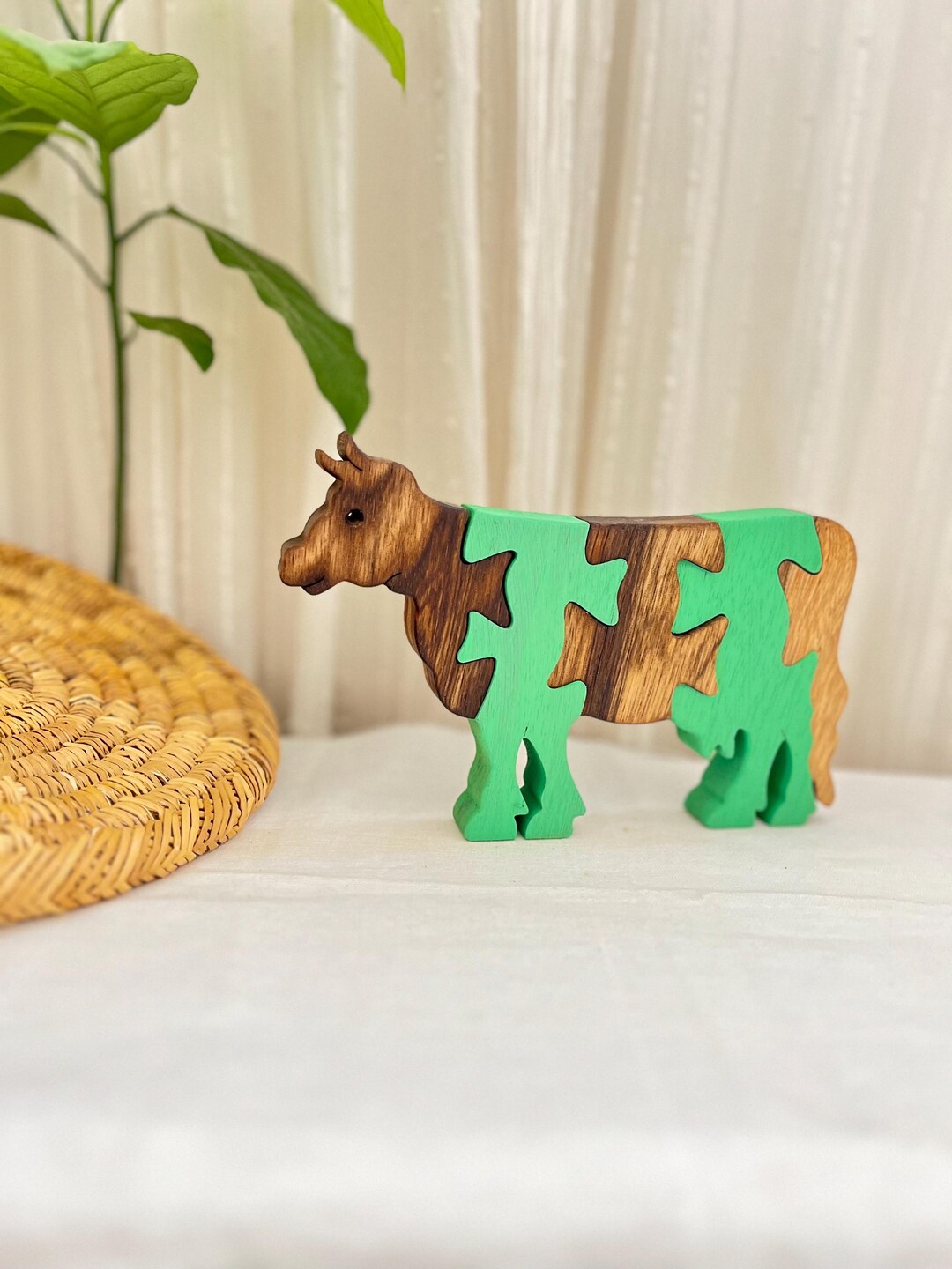 Custom Color Wooden Cow Puzzle - Rustic Farm Animal Jigsaw, Handcrafted ...