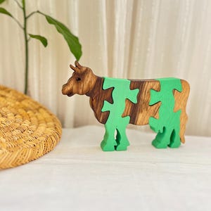 Custom Color Wooden Cow Puzzle - Rustic Farm Animal Jigsaw, Handcrafted ...