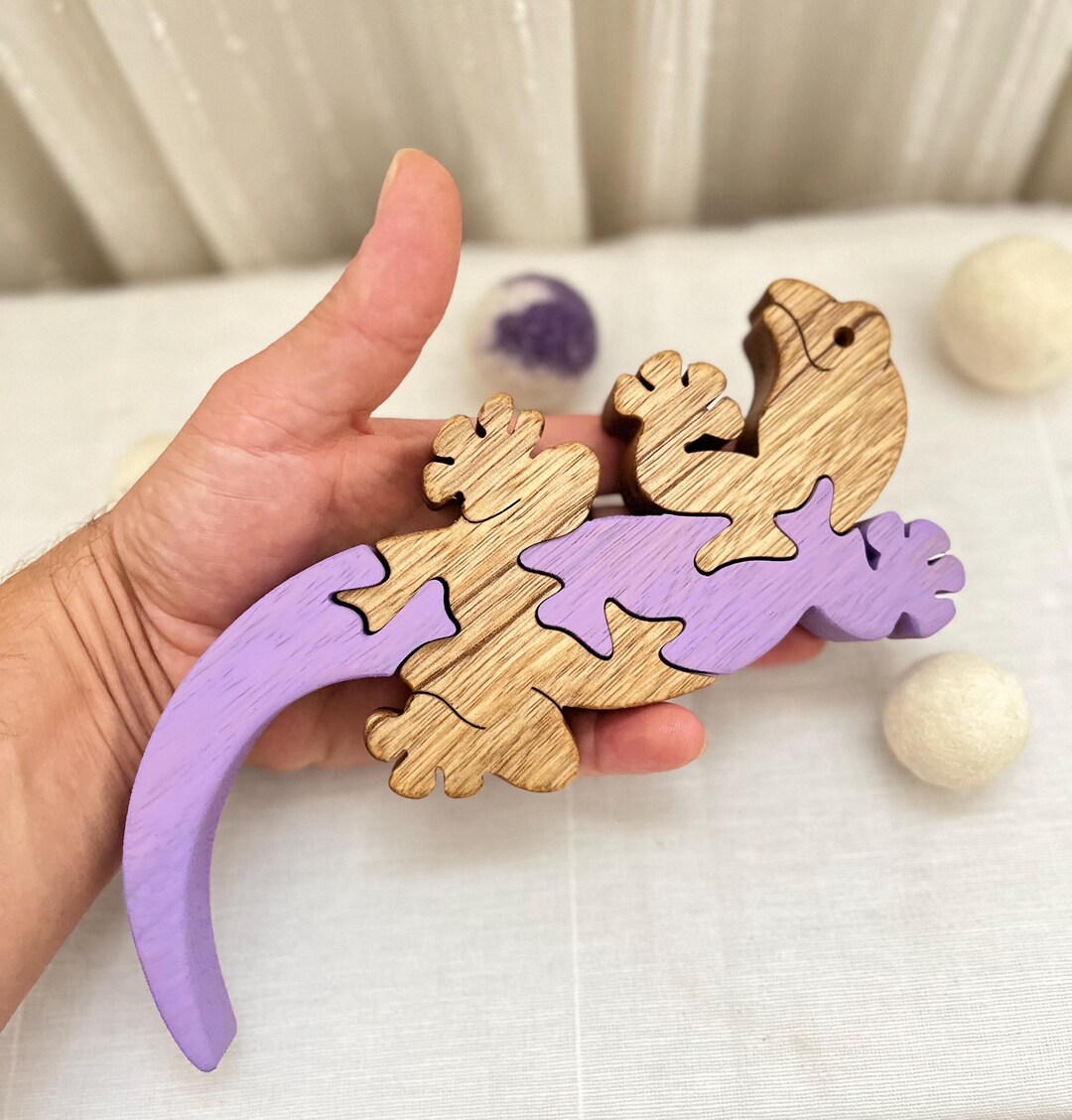 Handcrafted Wooden Lizard Puzzle - Custom Wall Decor & Fun Puzzle ...