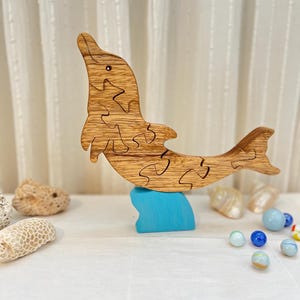 Elegant Dolphin Wooden Puzzle With Wave Stand - Handcrafted Marine ...