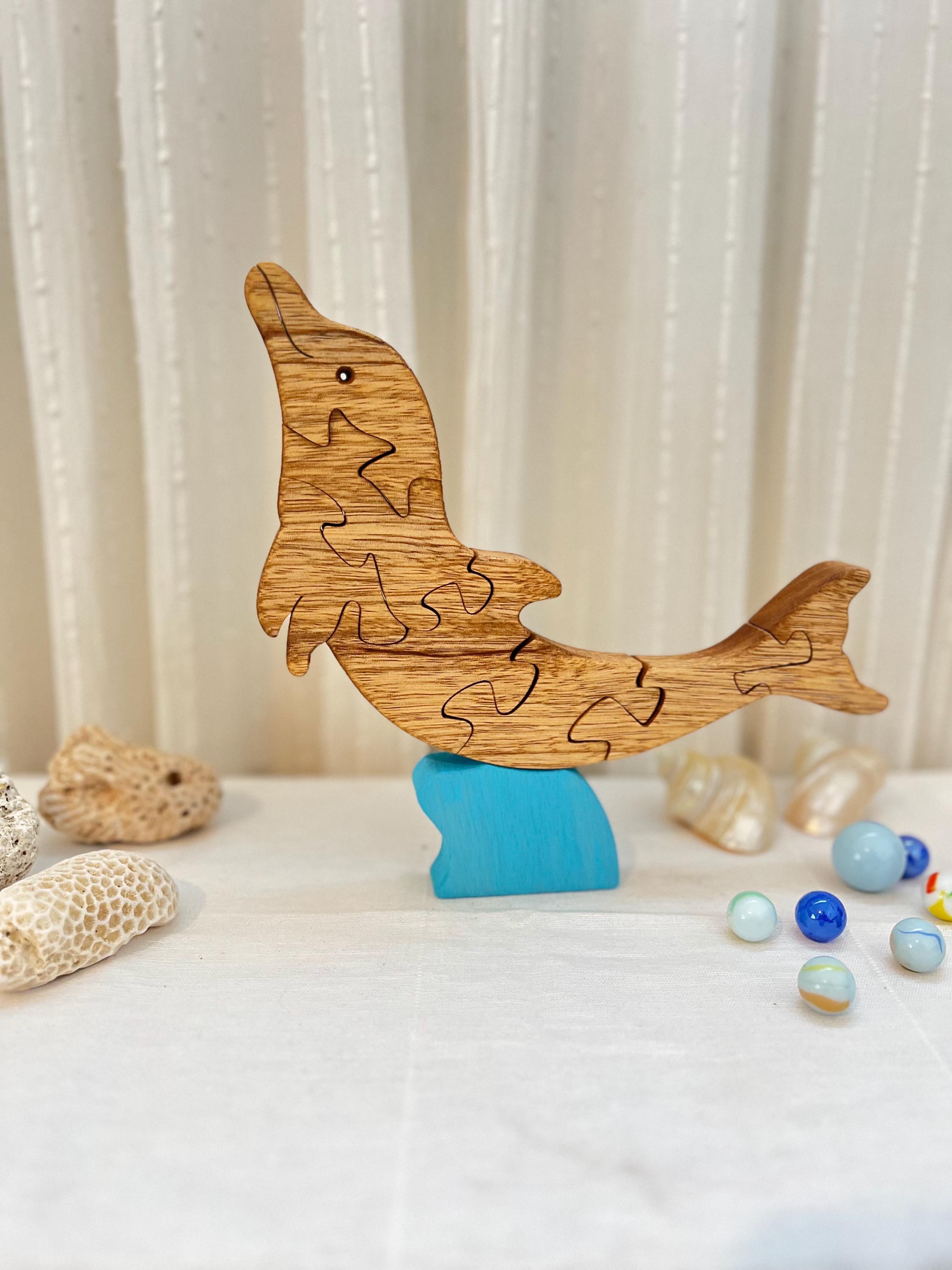Elegant Dolphin Wooden Puzzle With Wave Stand - Handcrafted Marine ...