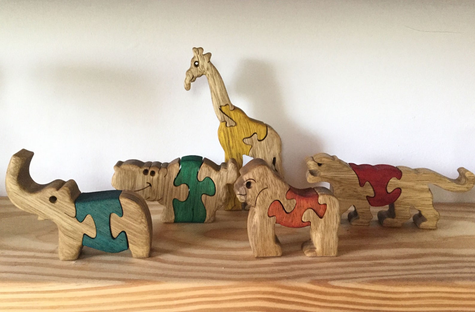 Set of 5 Wooden Safari Animal Puzzles: Gorilla Tiger - Etsy