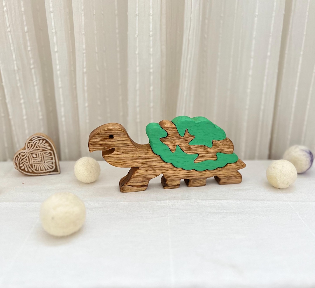 Custom 4-piece Wooden Turtle Puzzle for Kids 3-4 Years - Optional Baby ...