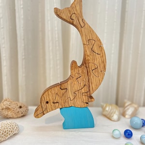Elegant Dolphin Wooden Puzzle With Wave Stand - Handcrafted Marine ...