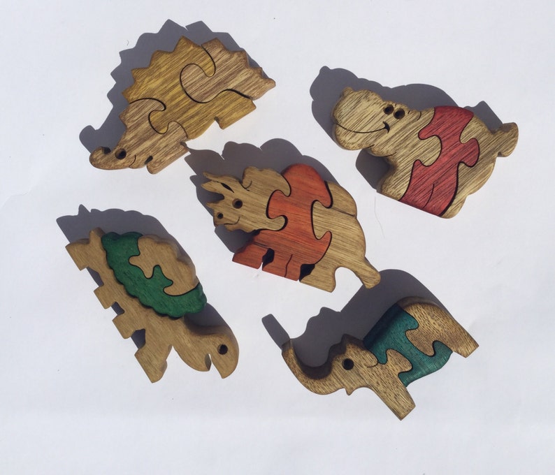 Wooden set of 5 small animal puzzles: elephant hippo turtle | Etsy