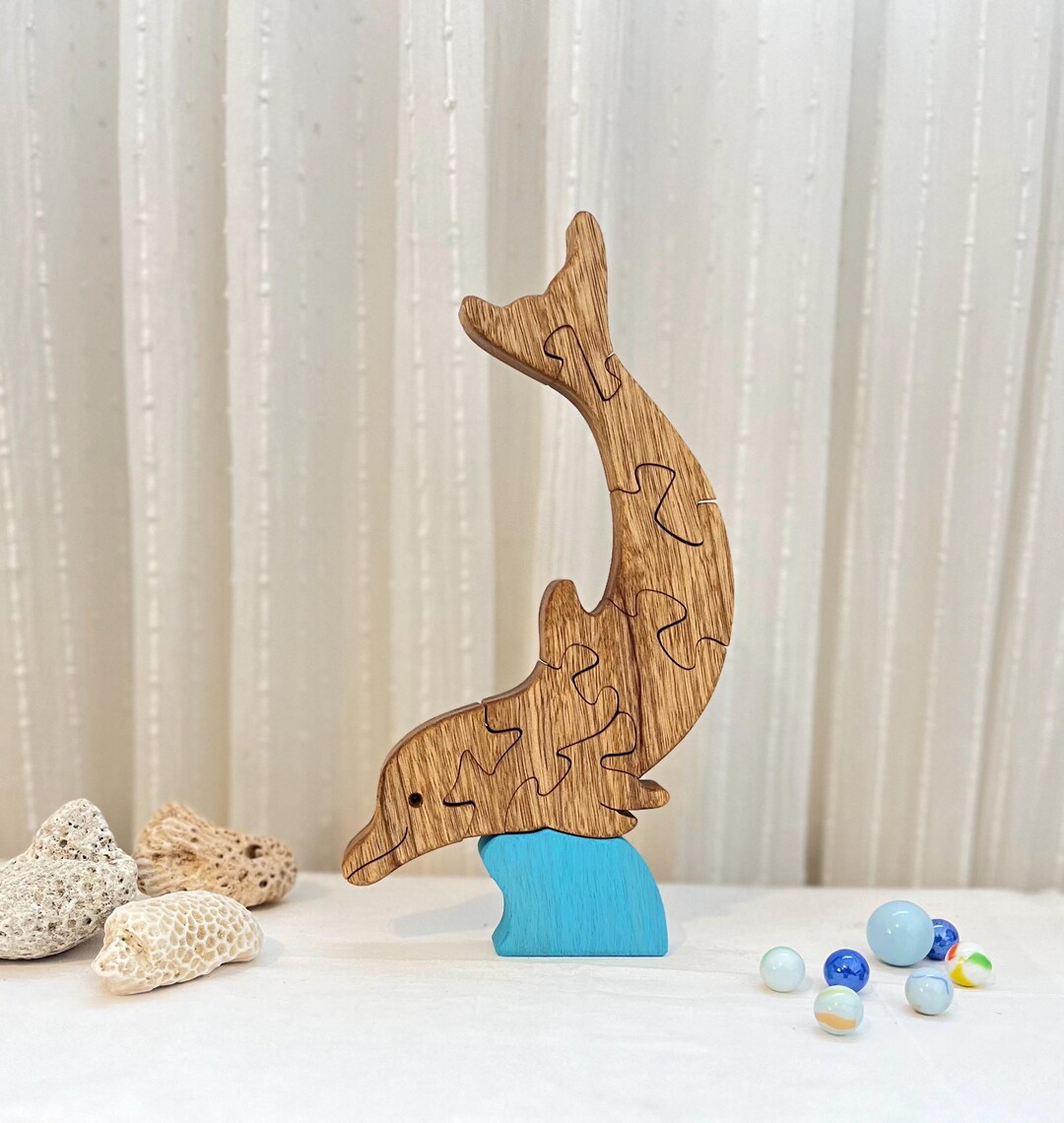 Elegant Dolphin Wooden Puzzle With Wave Stand - Handcrafted Marine ...