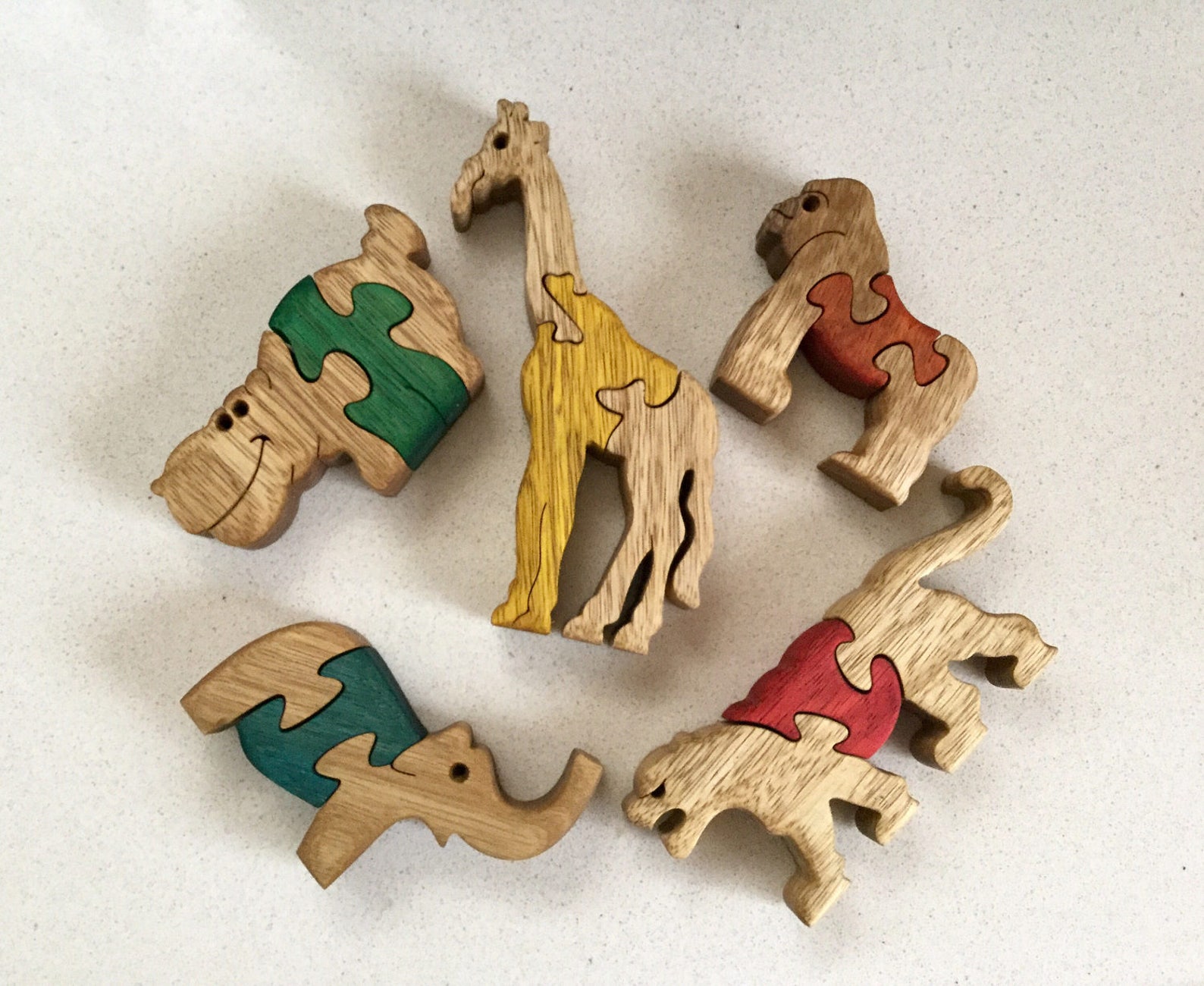 Set of 5 Wooden Safari Animal Puzzles: Gorilla Tiger - Etsy