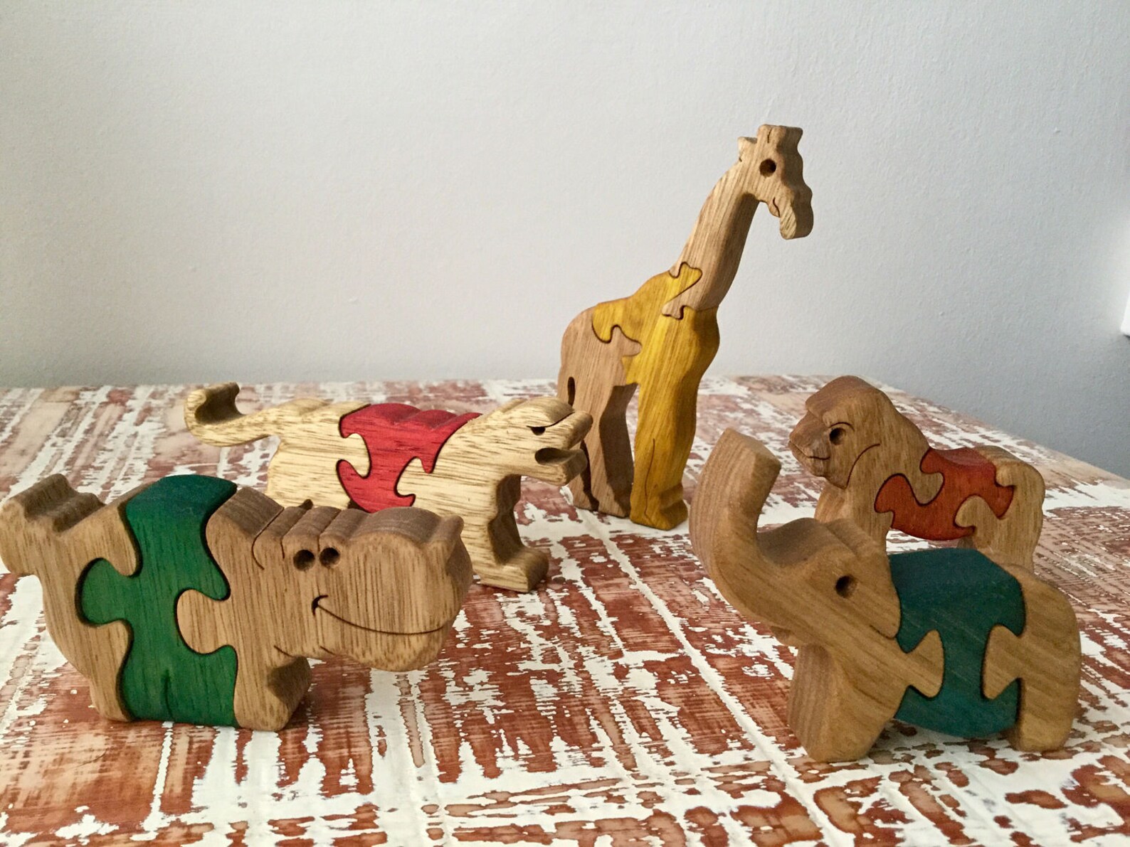 Set of 5 Wooden Safari Animal Puzzles: Gorilla Tiger - Etsy