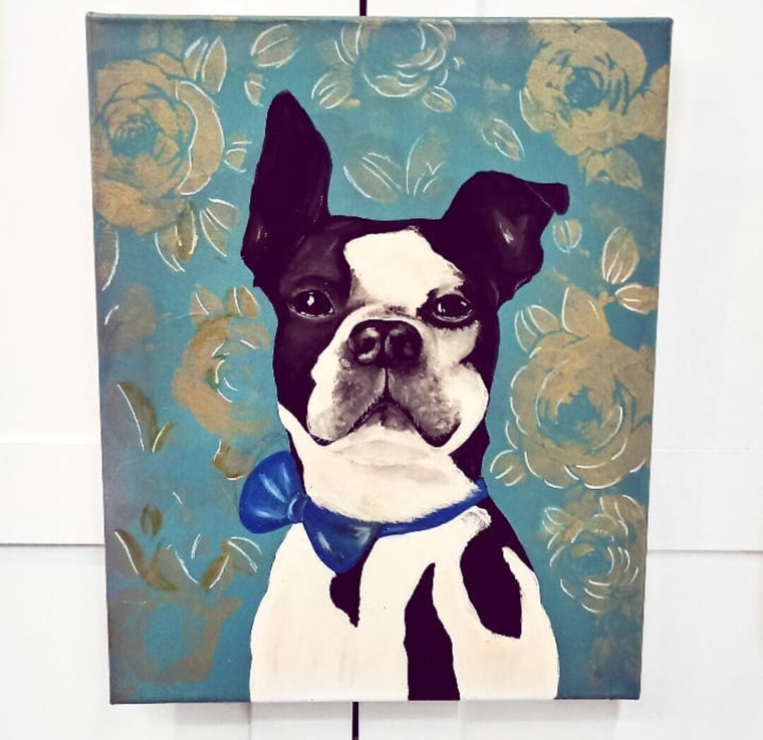 Handsome James-boston Terrier Portrait/acrylic on Canvas - Etsy