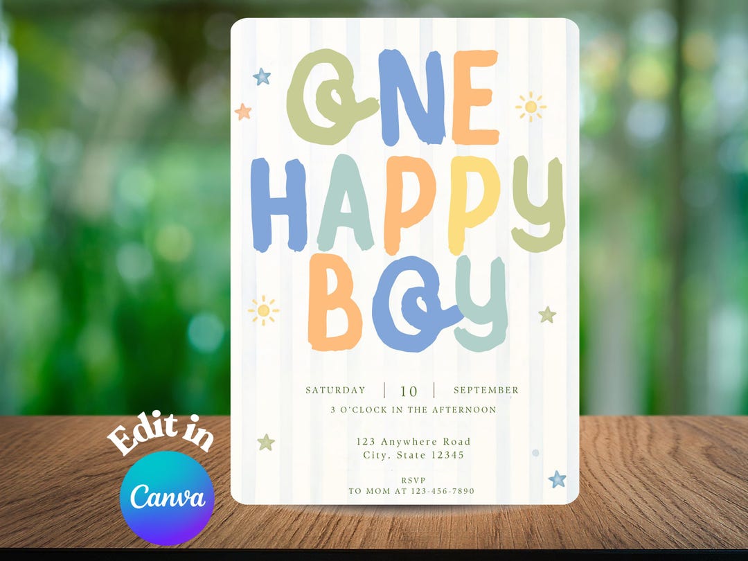 One Happy Boy Birthday Invitation, Boy First Birthday Invite ...