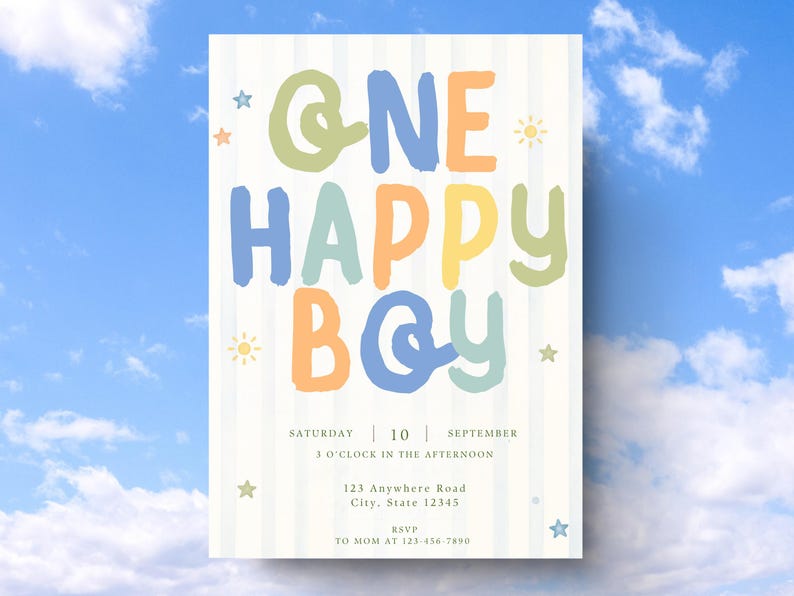 One Happy Boy Birthday Invitation, Boy First Birthday Invite ...