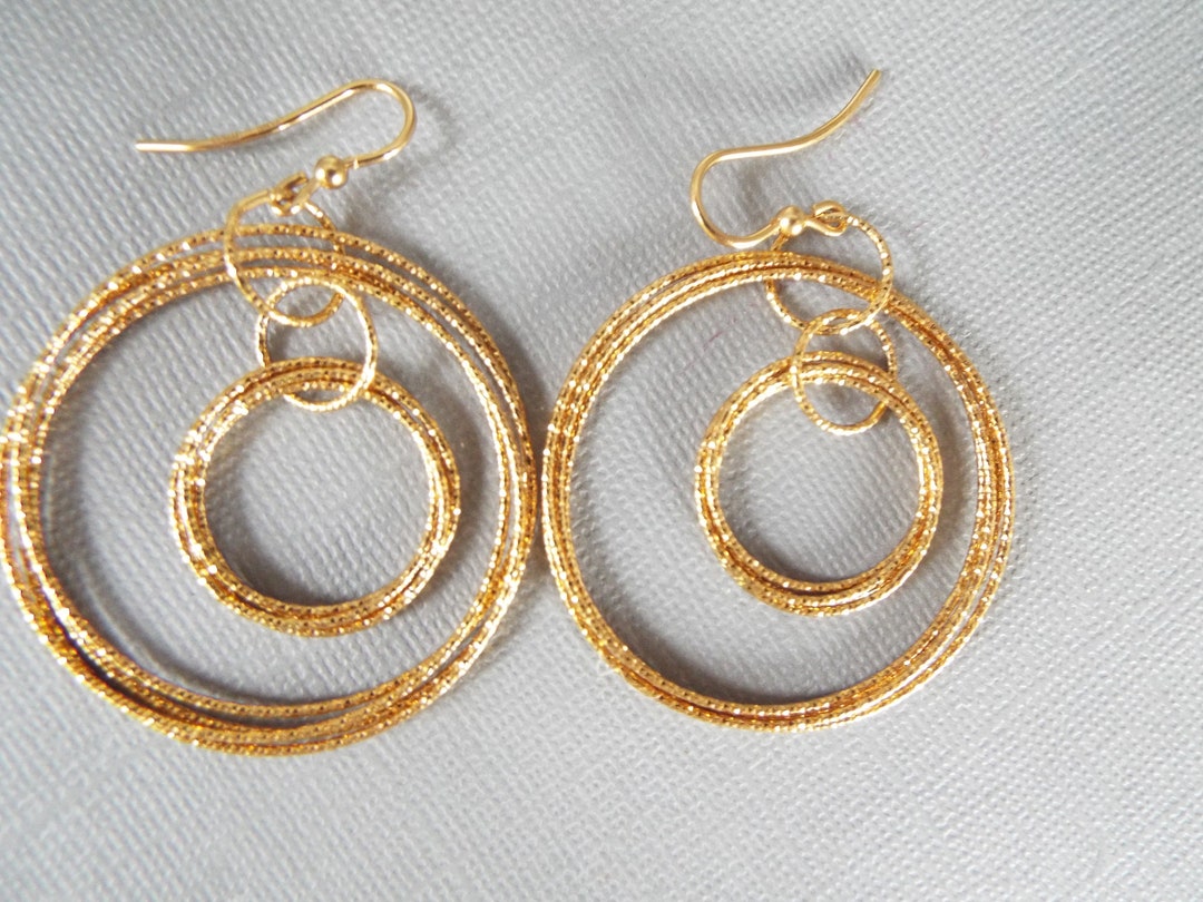 Vintage Karizia Italy KA 1772 Gold Vermiel Drop 4 Hoop Dangle Statement ...