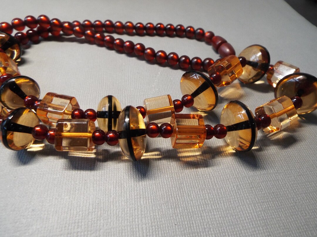Art Deco Geometric Lucite Amber Topaz Necklace 32 Long Flapper Style ...