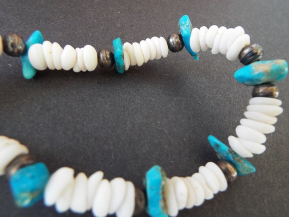 white clam shell Turquoise nugget sterling silver bea… - Gem