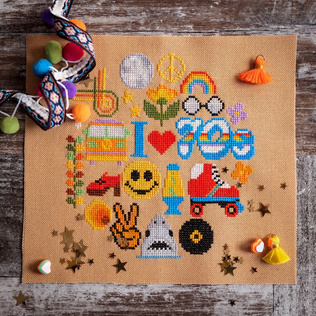 Seventies Cross Stitch Pattern / 70s Cross Stitch Pattern / Retro Cross ...