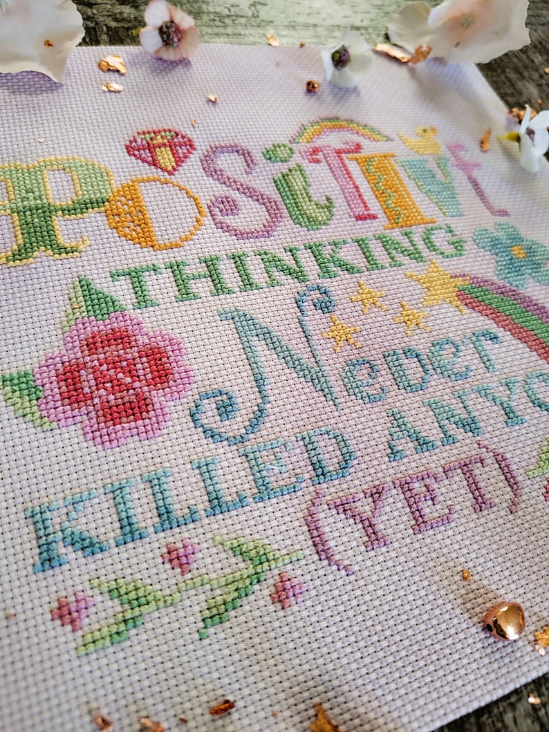 Positive Thinking Cross Stitch Pattern- Snarky Modern Cross Stitch ...
