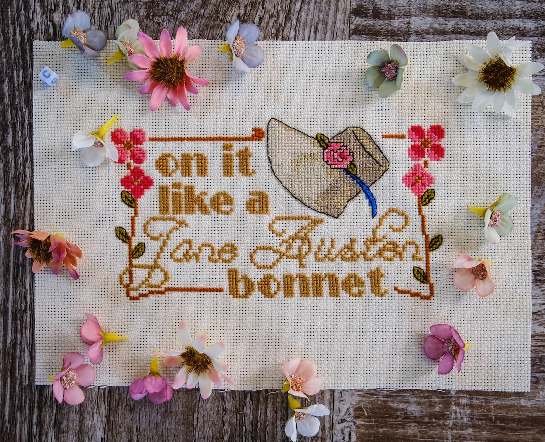 Jane Austen Bonnet Cross Stitch Pattern - Floral Cross Stitch Pattern ...