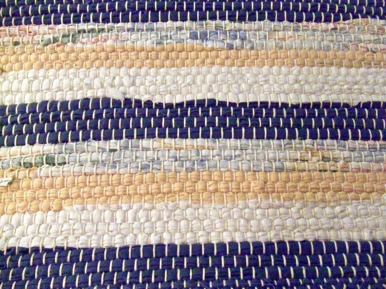 Handwoven the Un-stripe Rag Rug, Blue Stripes, 25" X 37", Recycled ...