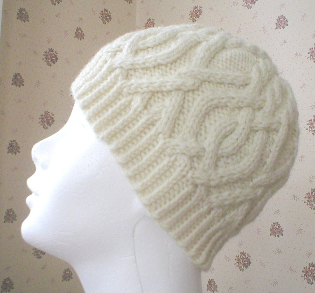 Knitting Pattern - Interlocking Cable Hat, Knit Women's Aran Cable Hat ...