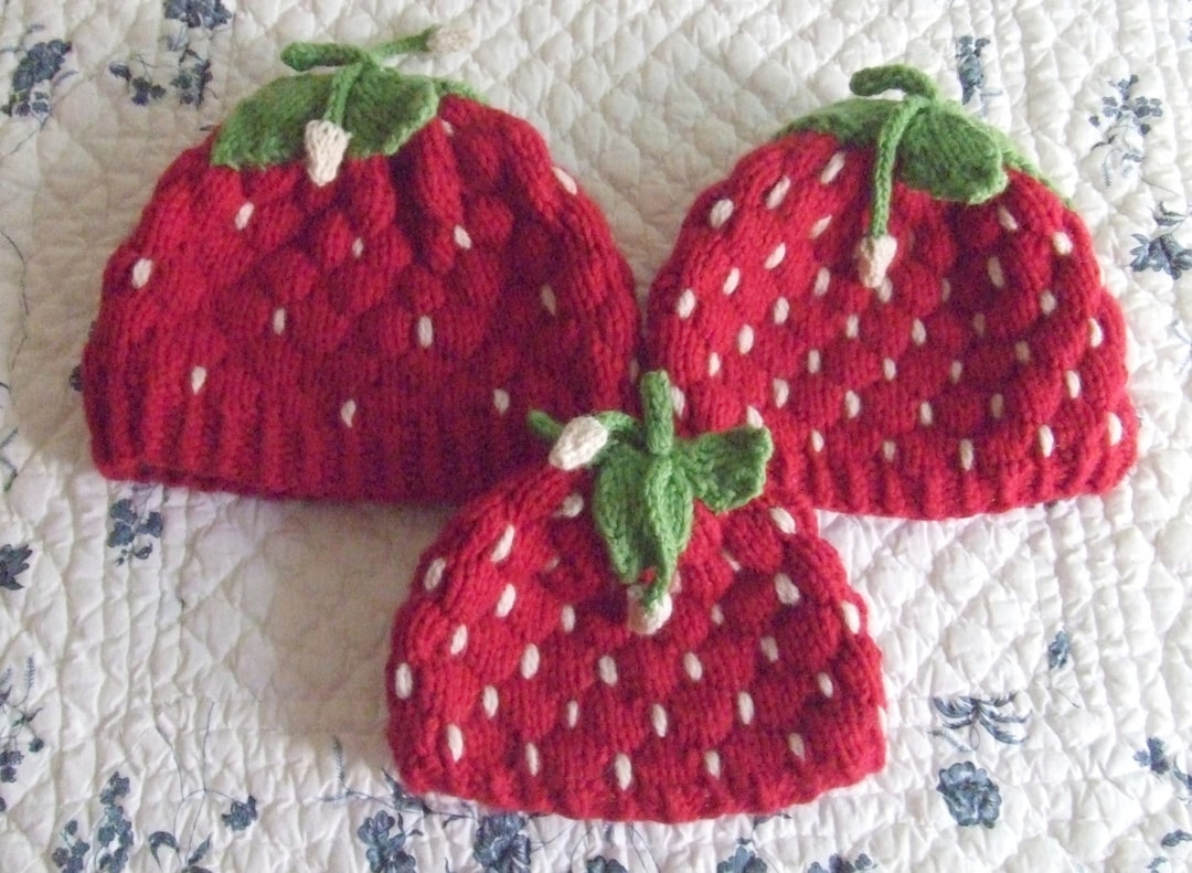 Knitting Patternstrawberry Hats, Knit Strawberry Small & Medium Child ...