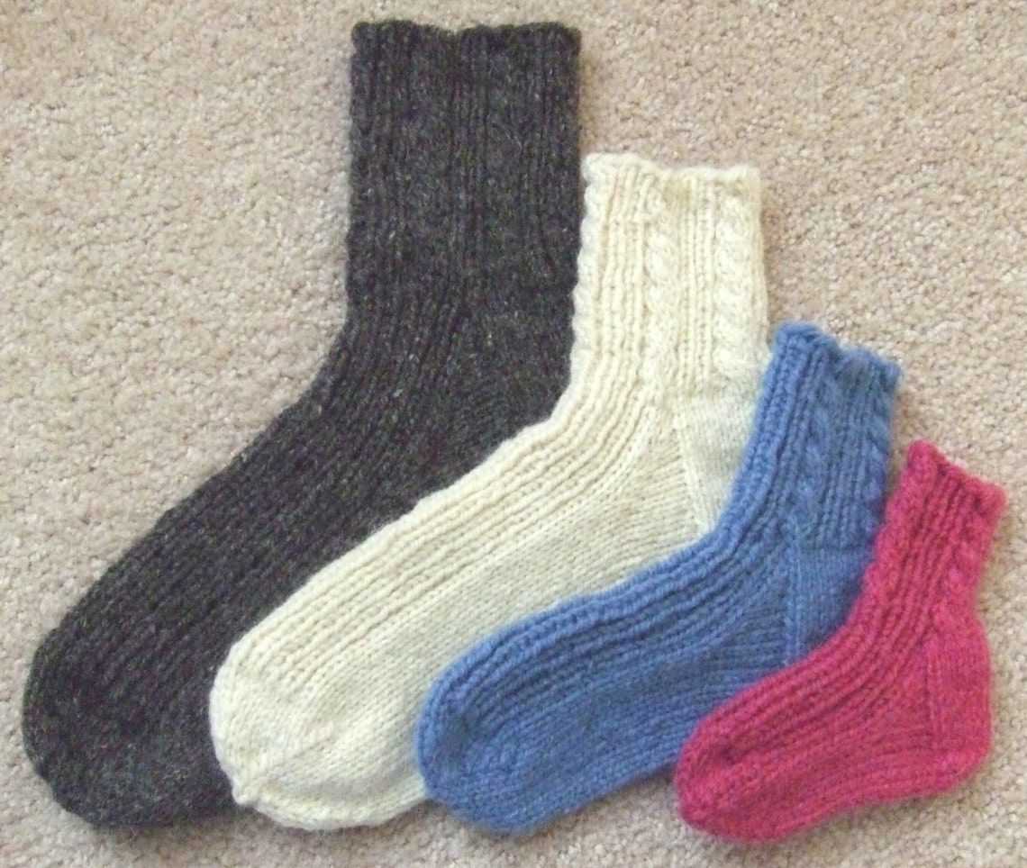 Knitting Pattern - Cabled Family Socks, Cabled Aran Ribbed Children's ...