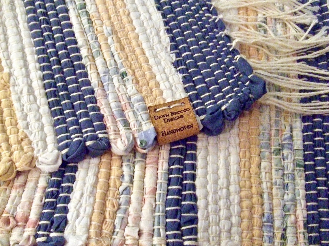 Handwoven the Un-stripe Rag Rug, Blue Stripes, 25" X 37", Recycled ...