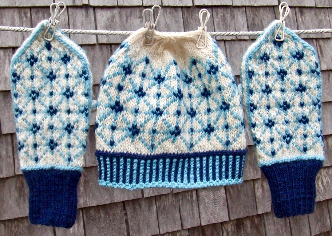 Handknit Midnight Snowfall Hat & Mitten Sets, Child's, Women's Stranded ...