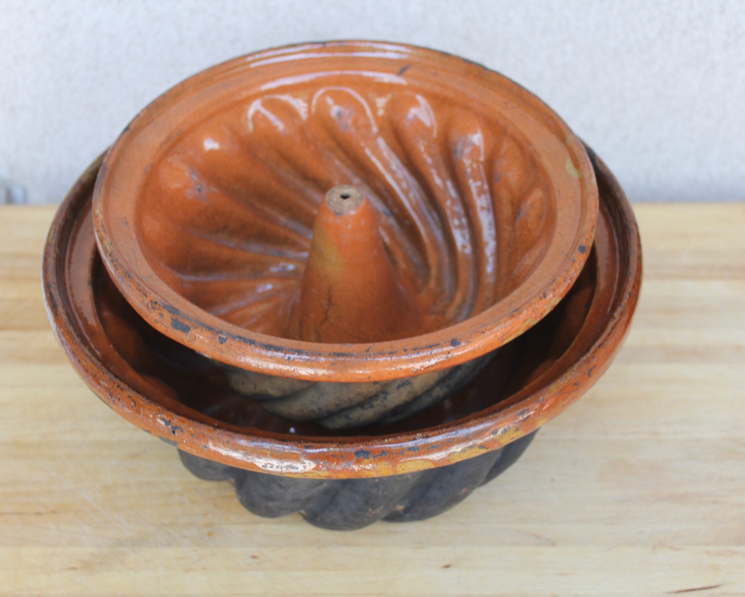 Antique French SOUFFLENHEIM MOLD Earthenware Pottery Bunt Cake Pudding ...