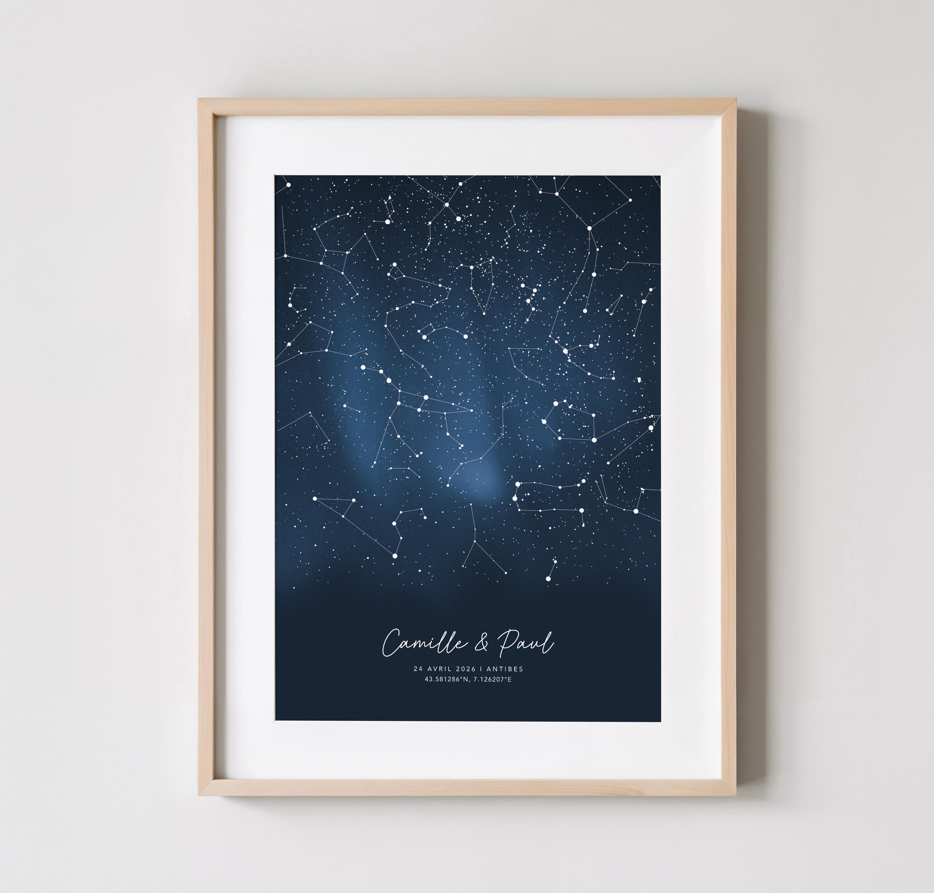 Constellation Map for Couple, Star Map by Date, Night Sky Poster ...