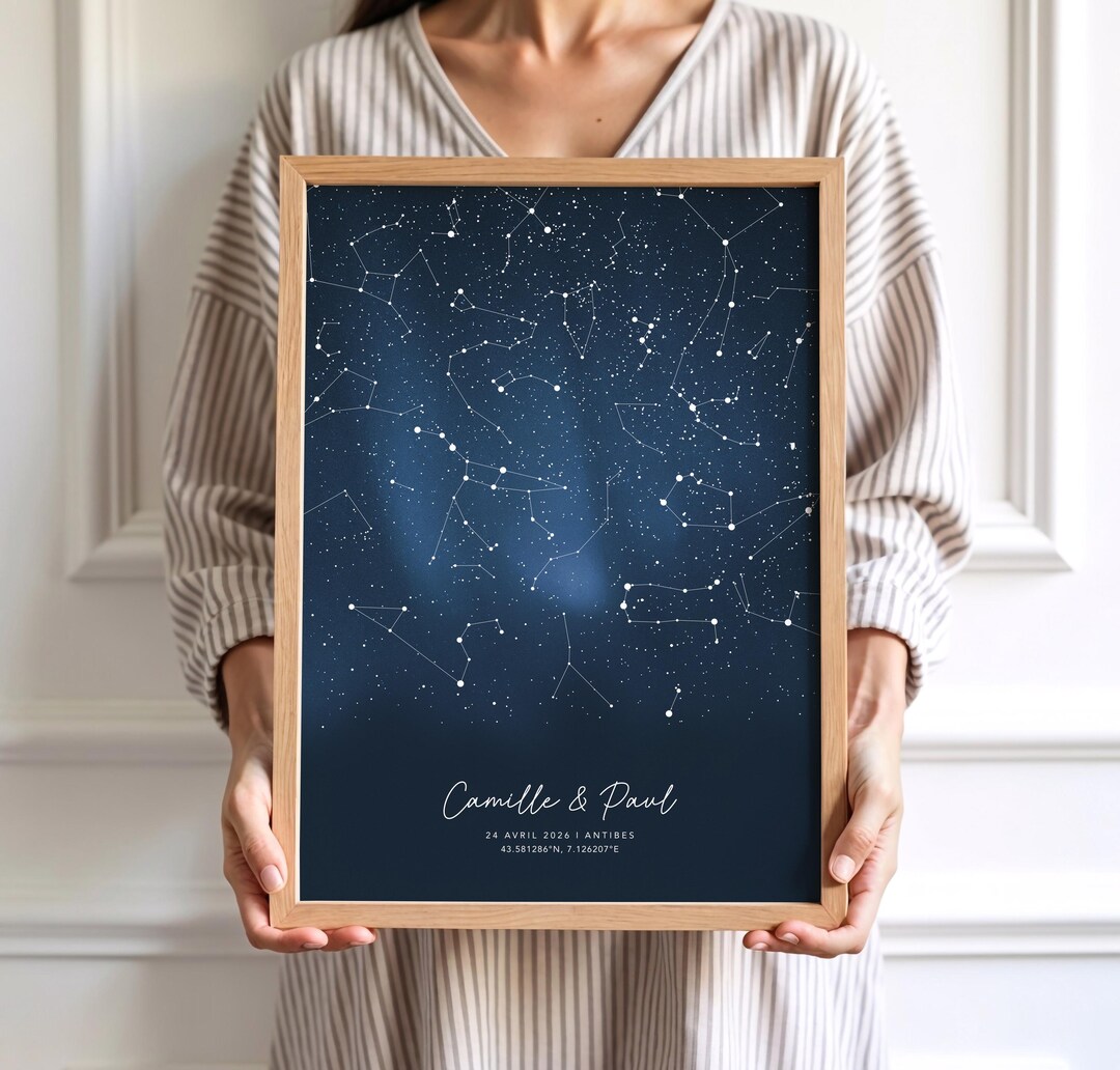 Constellation Map for Couple, Star Map by Date, Night Sky Poster ...