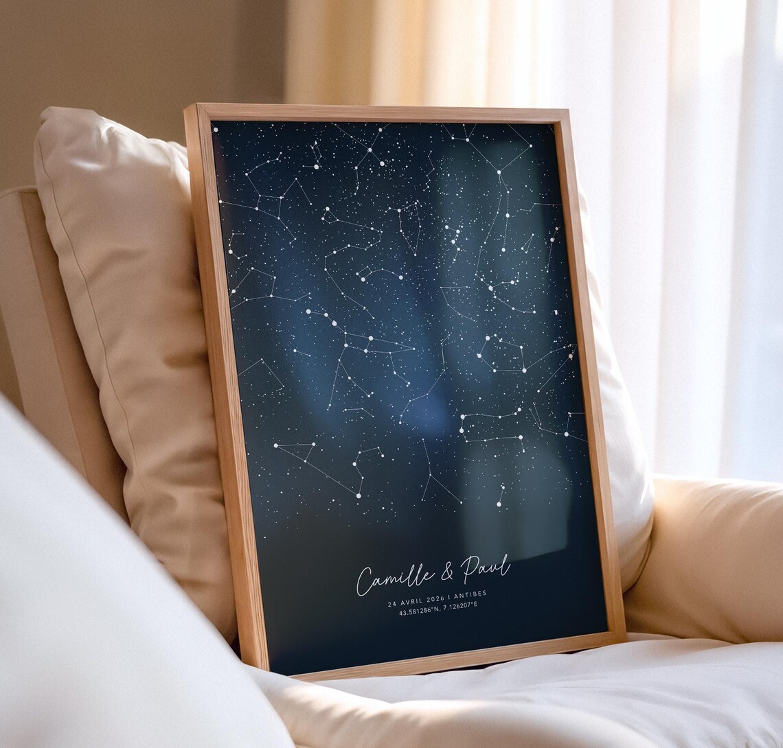 Constellation Map for Couple, Star Map by Date, Night Sky Poster ...
