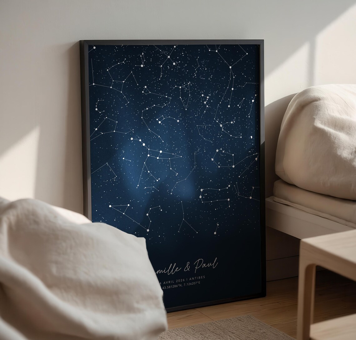 Constellation Map for Couple, Star Map by Date, Night Sky Poster ...