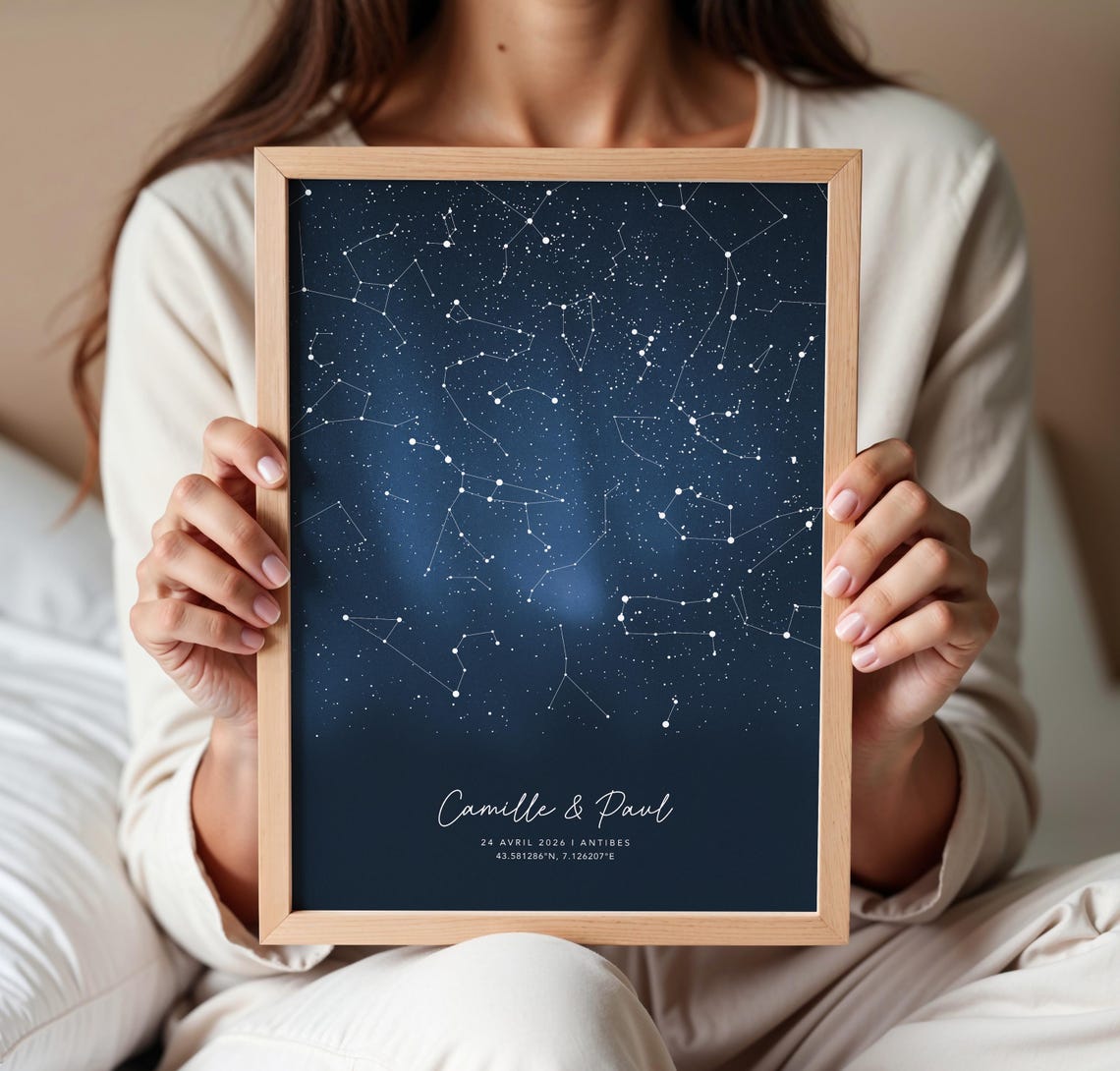 Constellation Map for Couple, Star Map by Date, Night Sky Poster ...