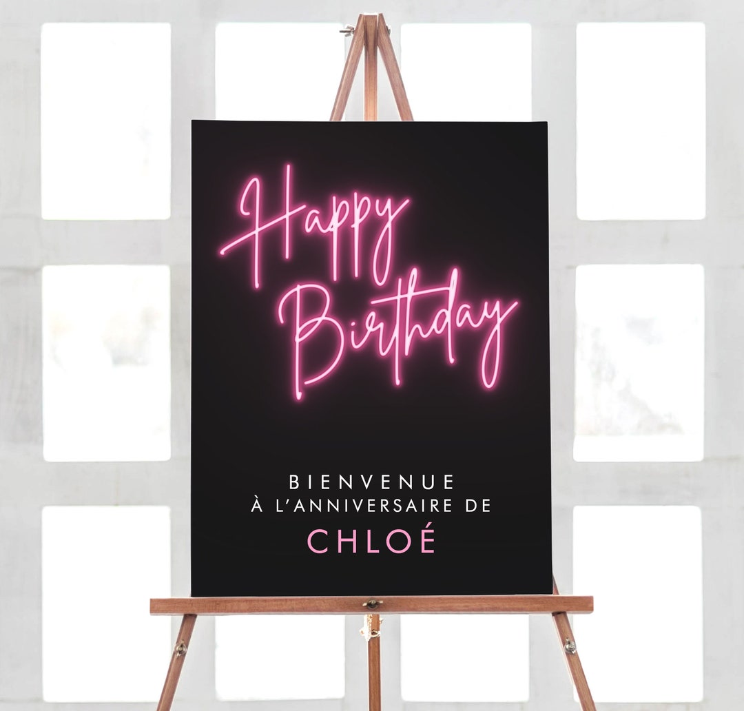 Neon Happy Birthday Welcome Sign: Personalized Party Decor (printable ...