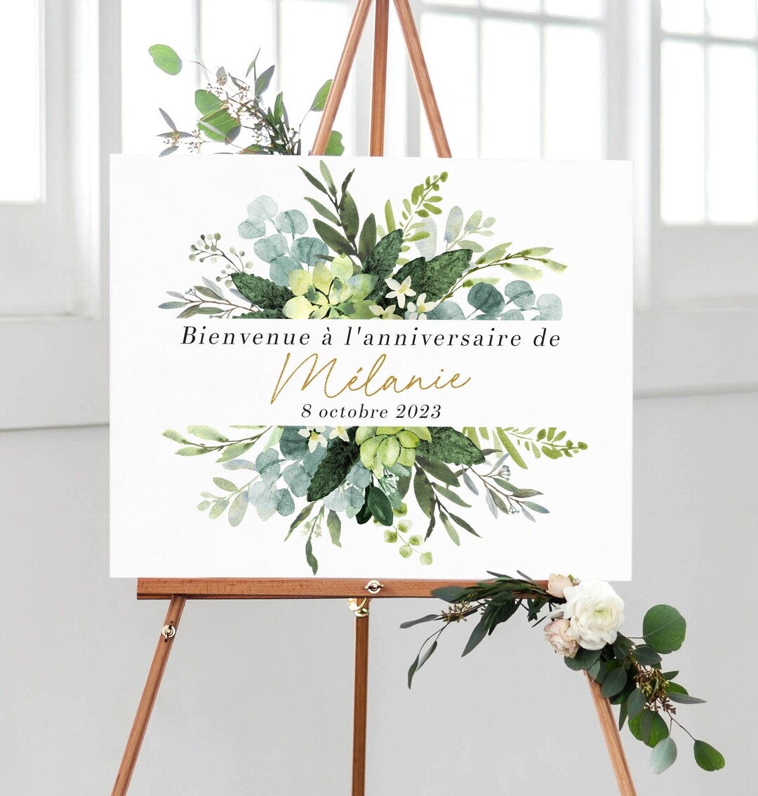 French Birthday Welcome Sign — Printable Party Poster With Leaves in ...