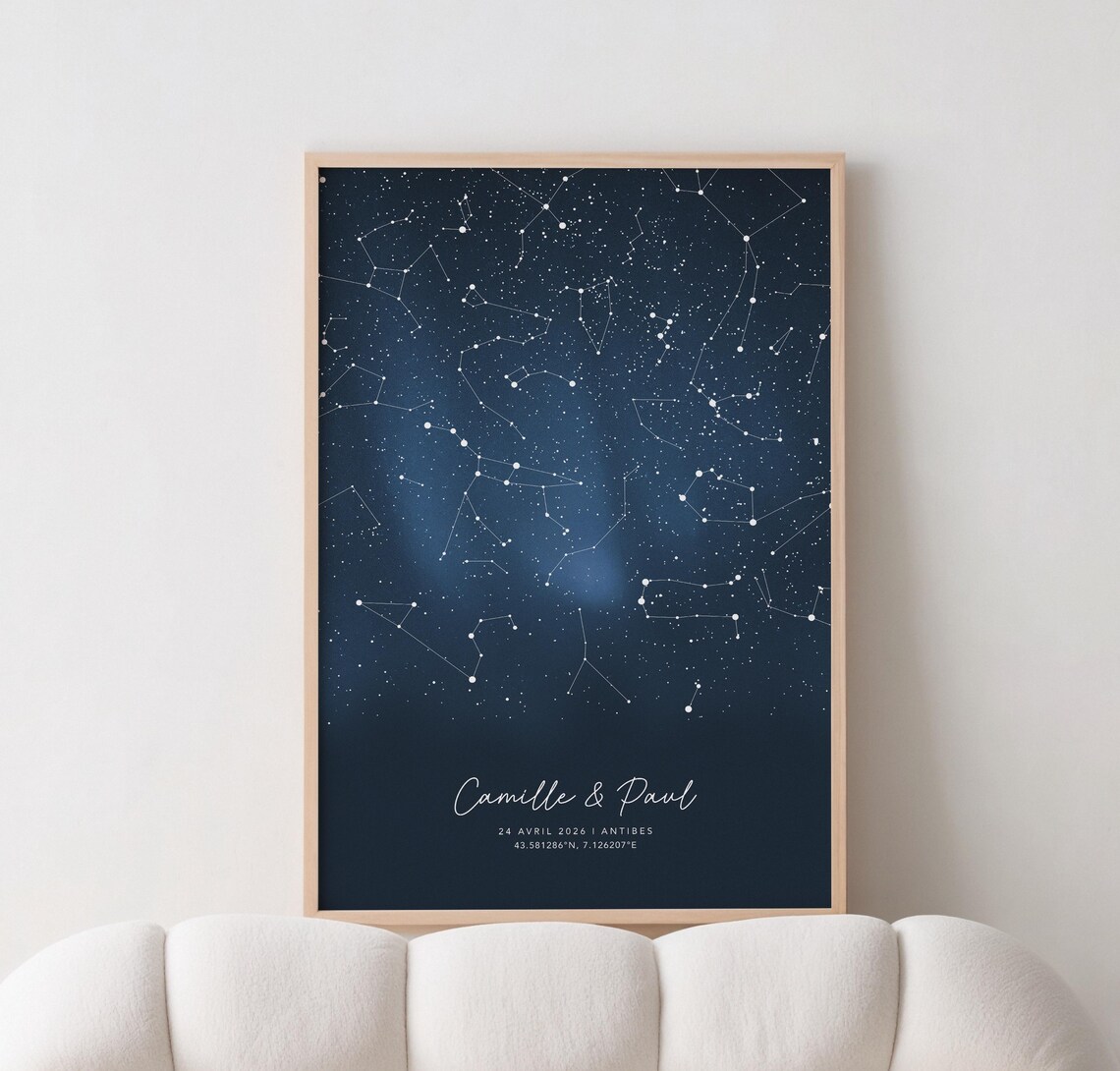 Constellation Map for Couple, Star Map by Date, Night Sky Poster ...