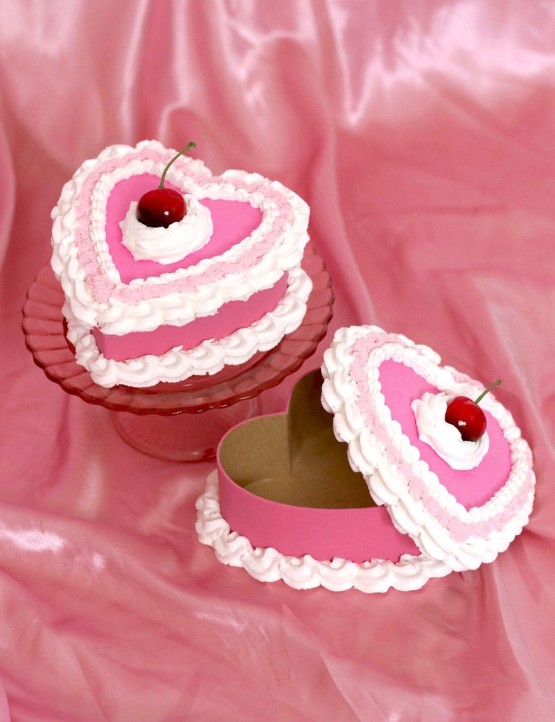 Fake Cherry Vintage Heart Cake Gift Box - Etsy