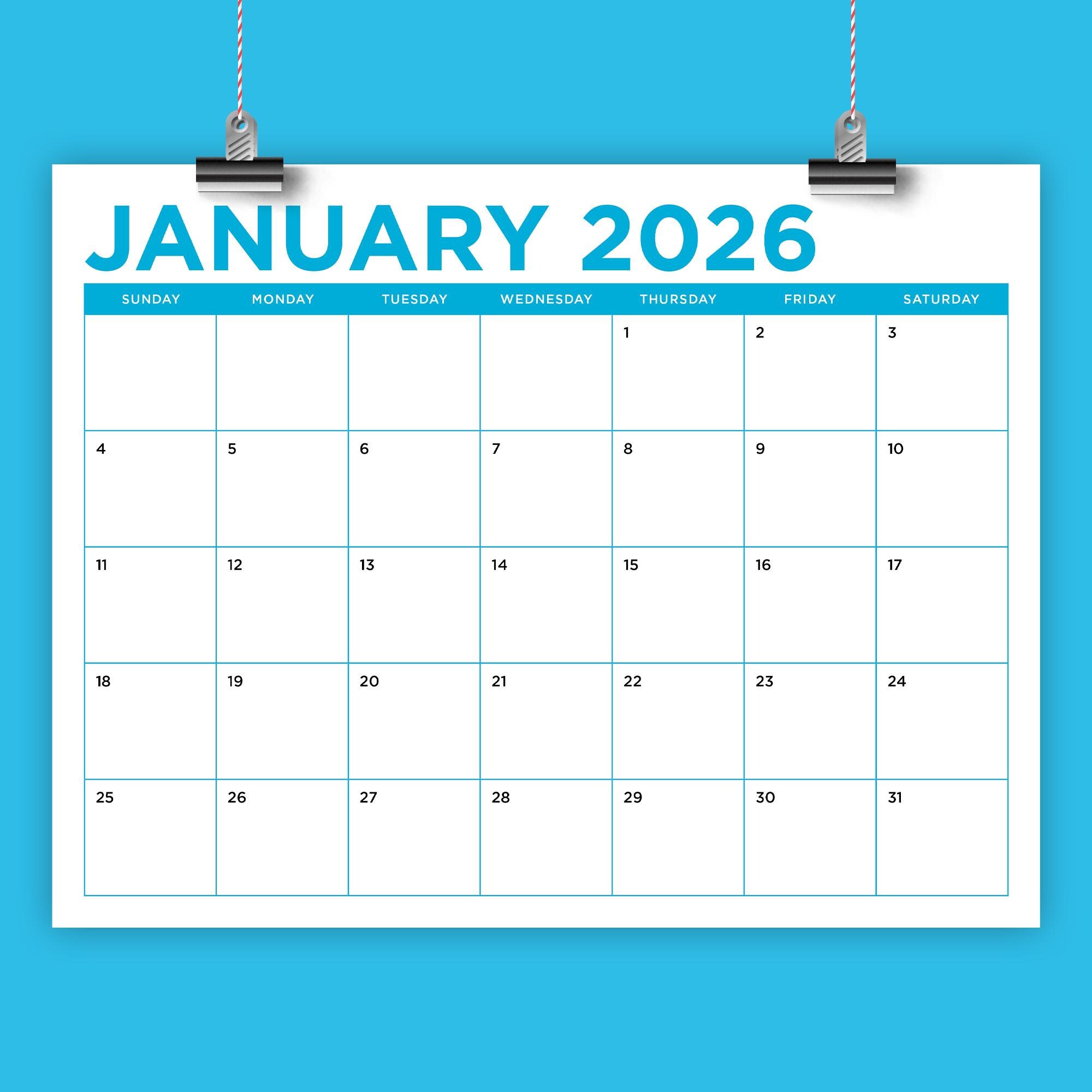SALE 2026 8.5 X 11 Inch Color Calendar Template | INSTANT DOWNLOAD ...