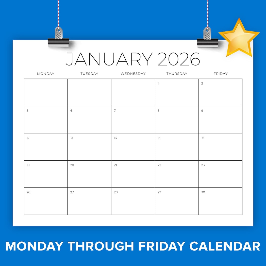SALE 2026 8.5 X 11 Inch Monday to Friday Calendar Template | INSTANT ...