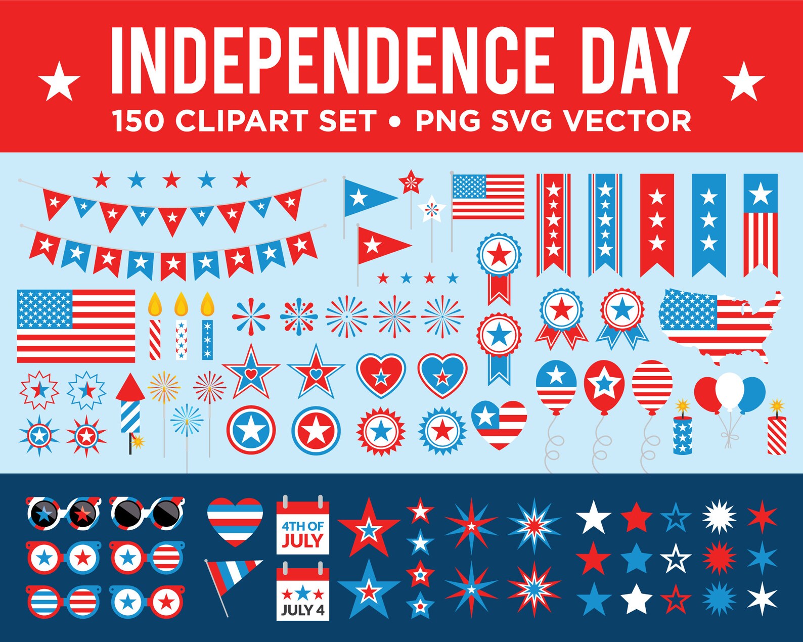 Independence Day Clipart PNG SVG VECTOR 4th of July Clipart - Etsy