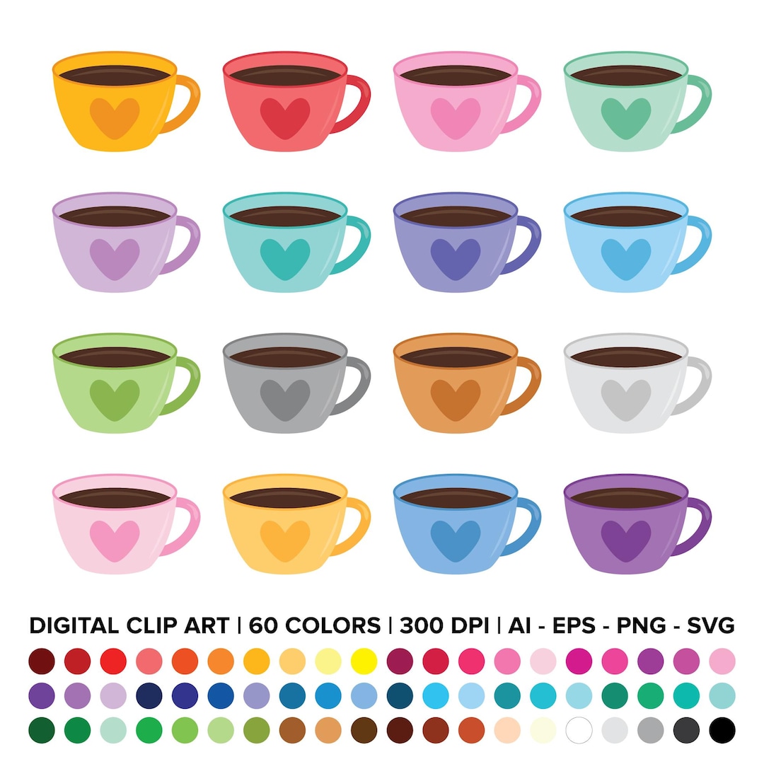 Valentine Coffee Heart Mug Clip Art Set, PNG, SVG, VECTOR, Cute ...