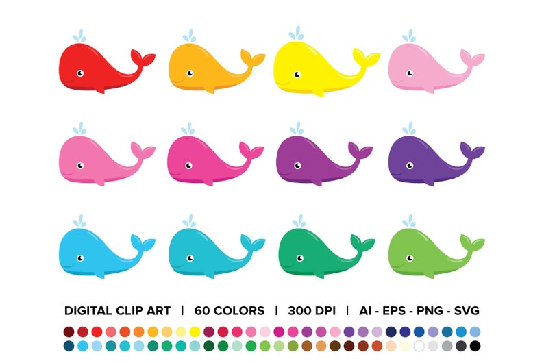 Baby Whale Clip Art Set, PNG, SVG, VECTOR, Ocean Clipart, Nautical ...