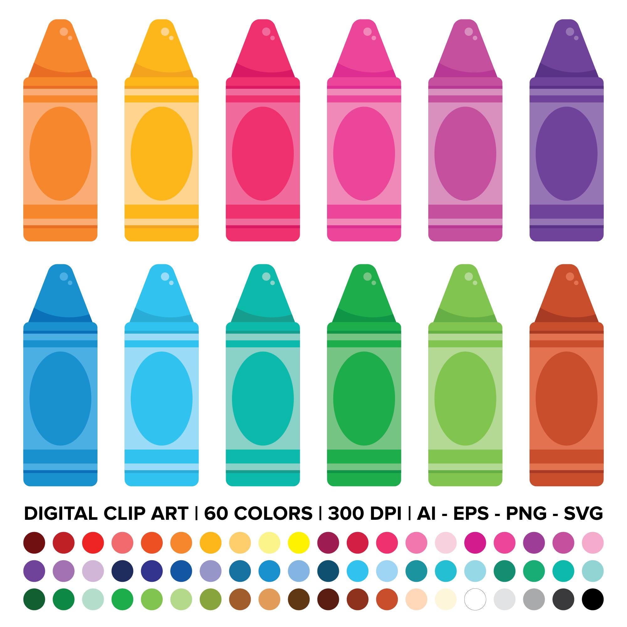 Chunky Crayon Clip Art Set, PNG, SVG, VECTOR, Back to School, Teacher ...