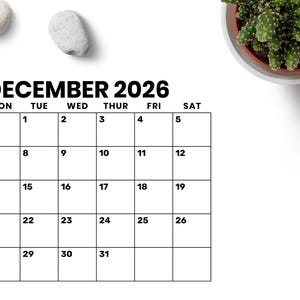 2026 8.5 X 11 Inch Large Number Calendar Template | INSTANT DOWNLOAD ...