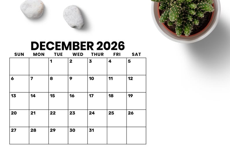 SALE 2026 8.5 X 11 Inch Large Number Calendar Template | INSTANT ...