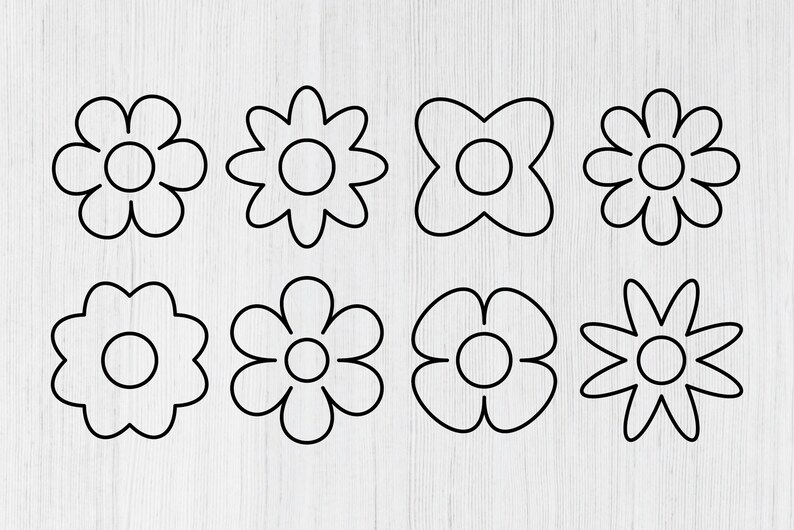 Retro Flowers Clip Art Set, PNG, SVG, VECTOR, Flower Silhouette, Flower ...