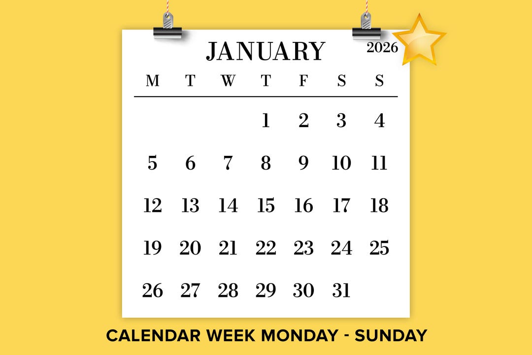 2026 Large Number Monday to Sunday Square Calendar | INSTANT DOWNLOAD ...