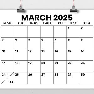 SALE 2025 8.5 X 11 Inch Large Number Mon-sun Calendar Template ...