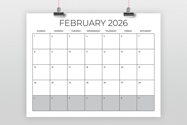 2026 8.5 X 11 Inch Calendar Template INSTANT DOWNLOAD - Etsy